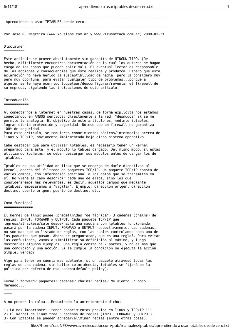Pdf De Programación Aprendiendo A Usar Iptables Desde Cero